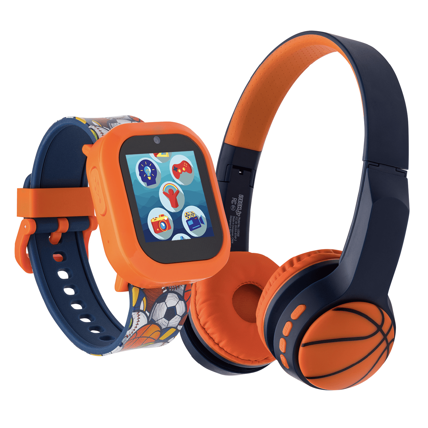 Kids iTech Jr Basketball Silicone Smartwatch with Boys on Ear Light up Bluetooth Headphones ...