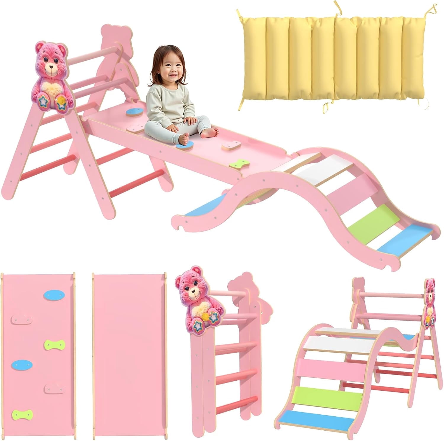 KidsBuddy Pikler Triangle Set with Cushion, 9-in-1 Kids Climbing Toys ...