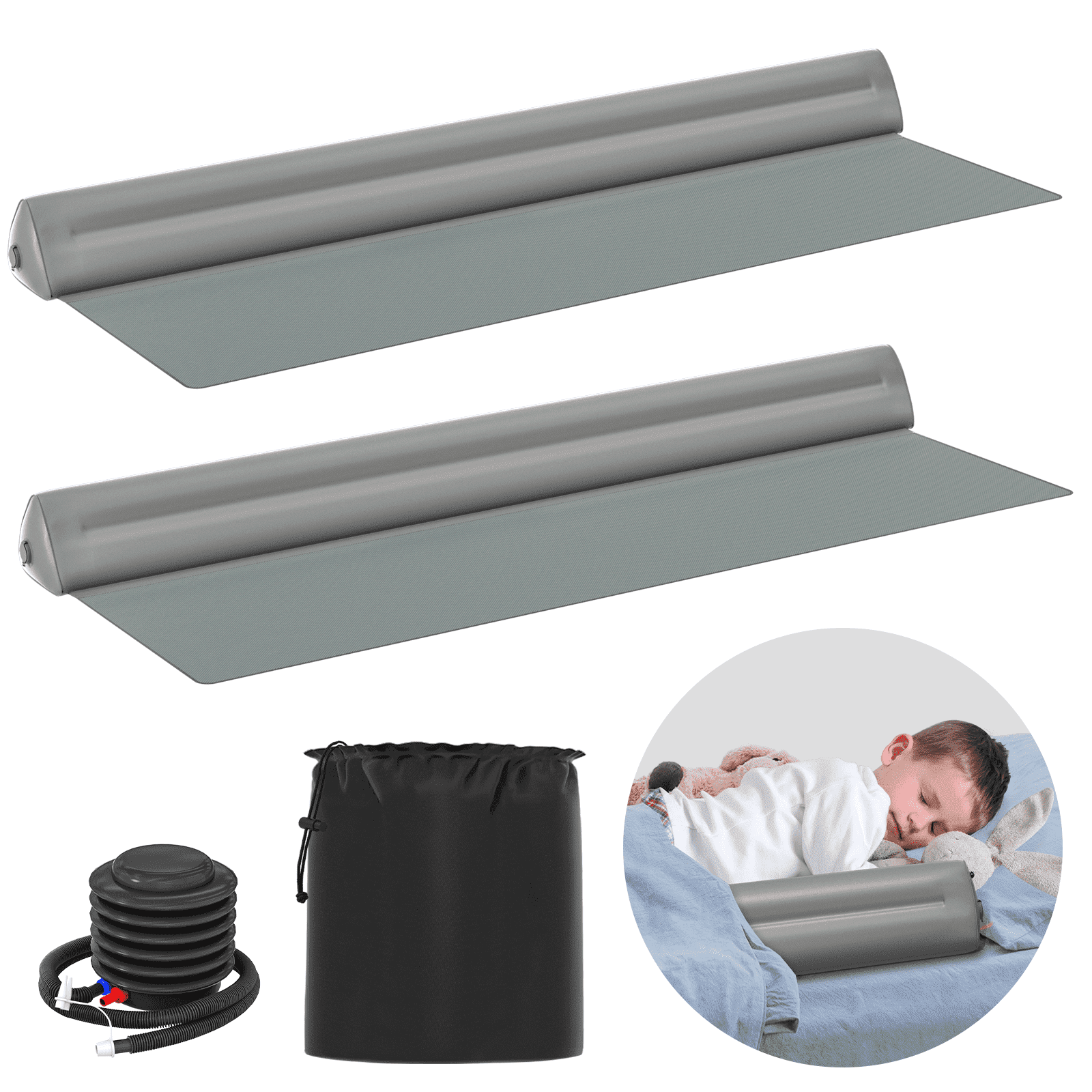 Kidsbuddy 2-Pack Inflatable Bed Rail for Toddlers Travel Bed Rail, Blow ...