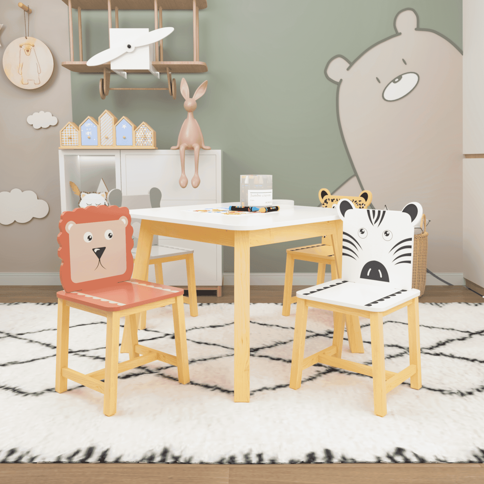 Kidsbuddy Kids Table and Chairs Set, 5 Pieces Kids Wood Table with 4 ...