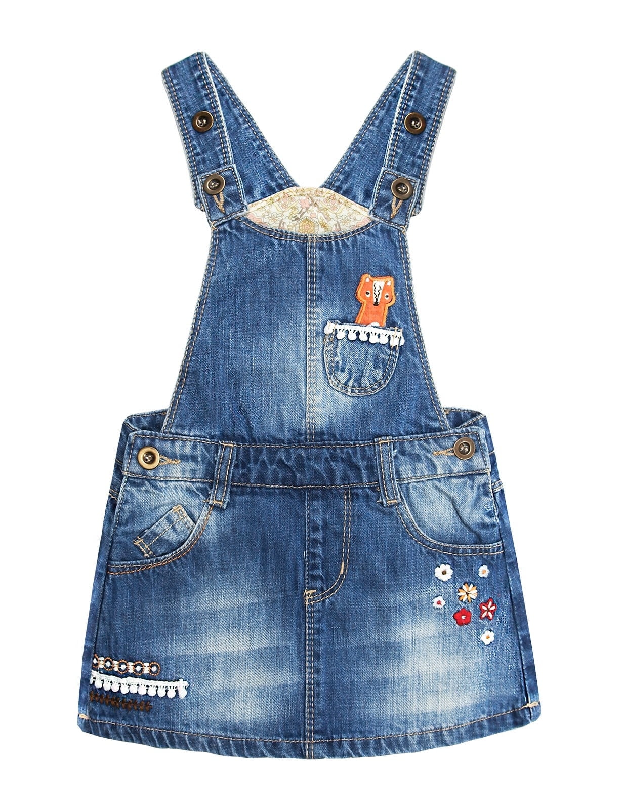 Kidscool Space Baby Little Girls Fox Flowers Embroidered Lace Denim ...