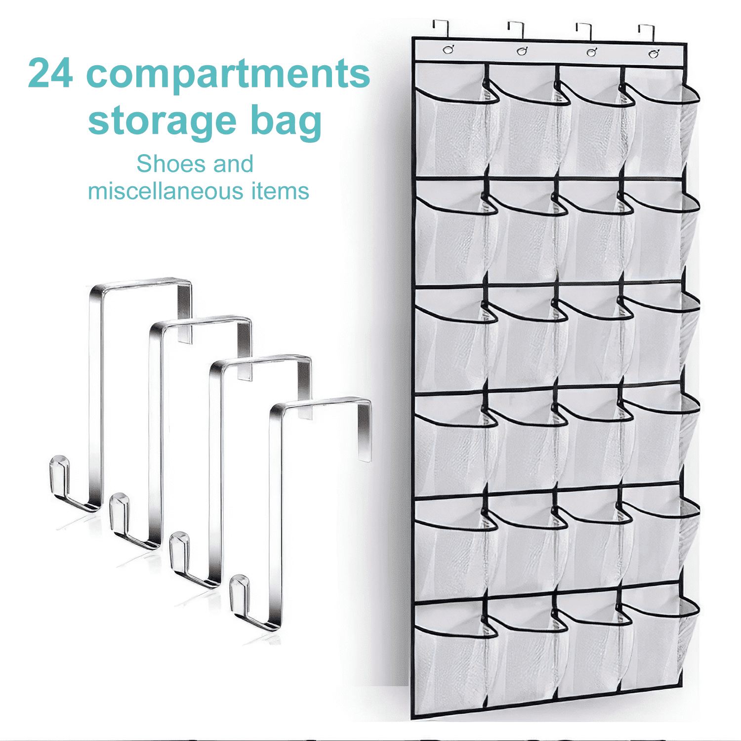 SPORTS JOY 24 Pocket Over the Door Shoe Organizer with 4 Metal Hooks ...