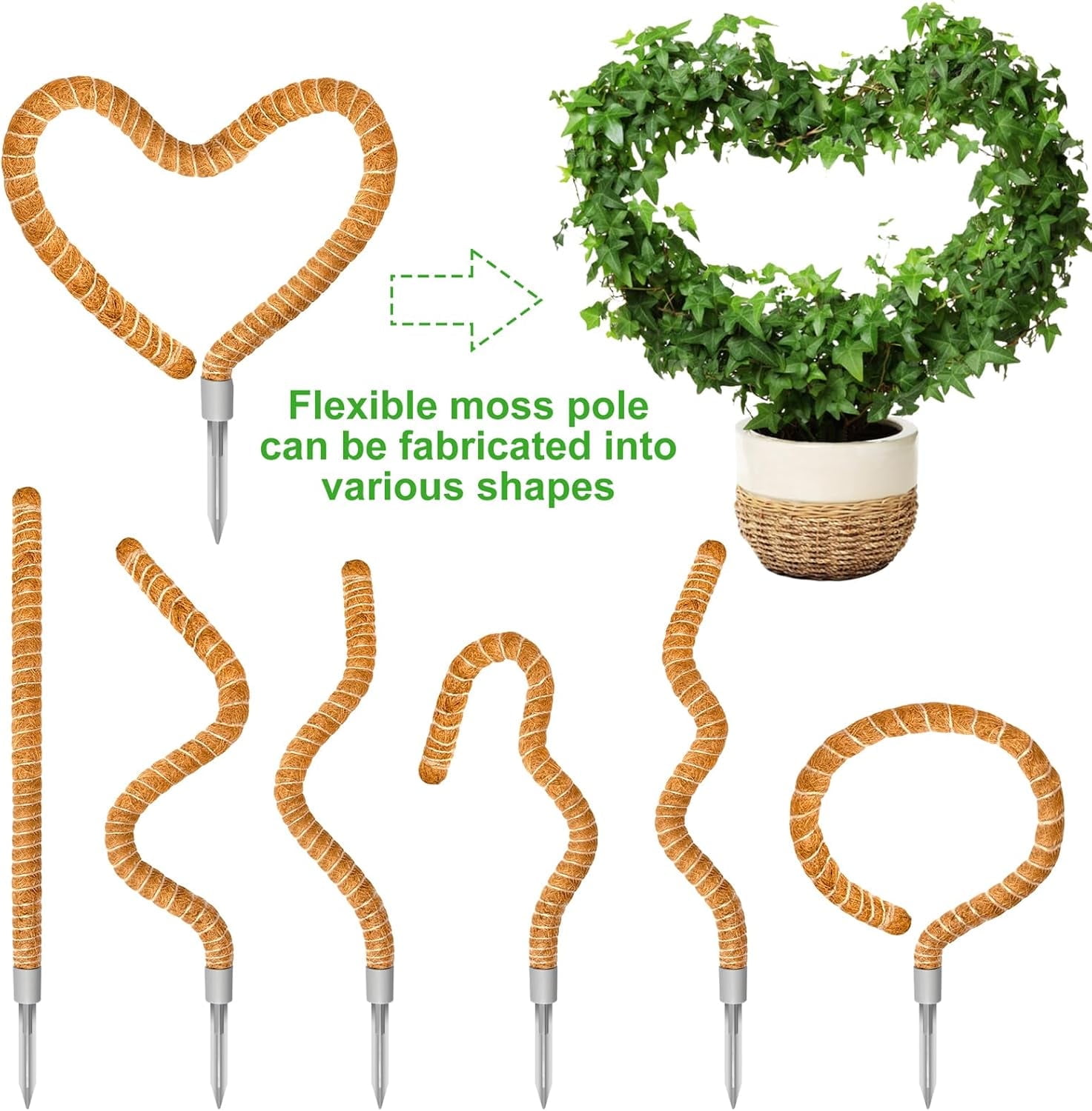 Kidsjoy 2Pack Bendable Moss Pole for Plants, 23.62Inch Coir Moss Sticks ...