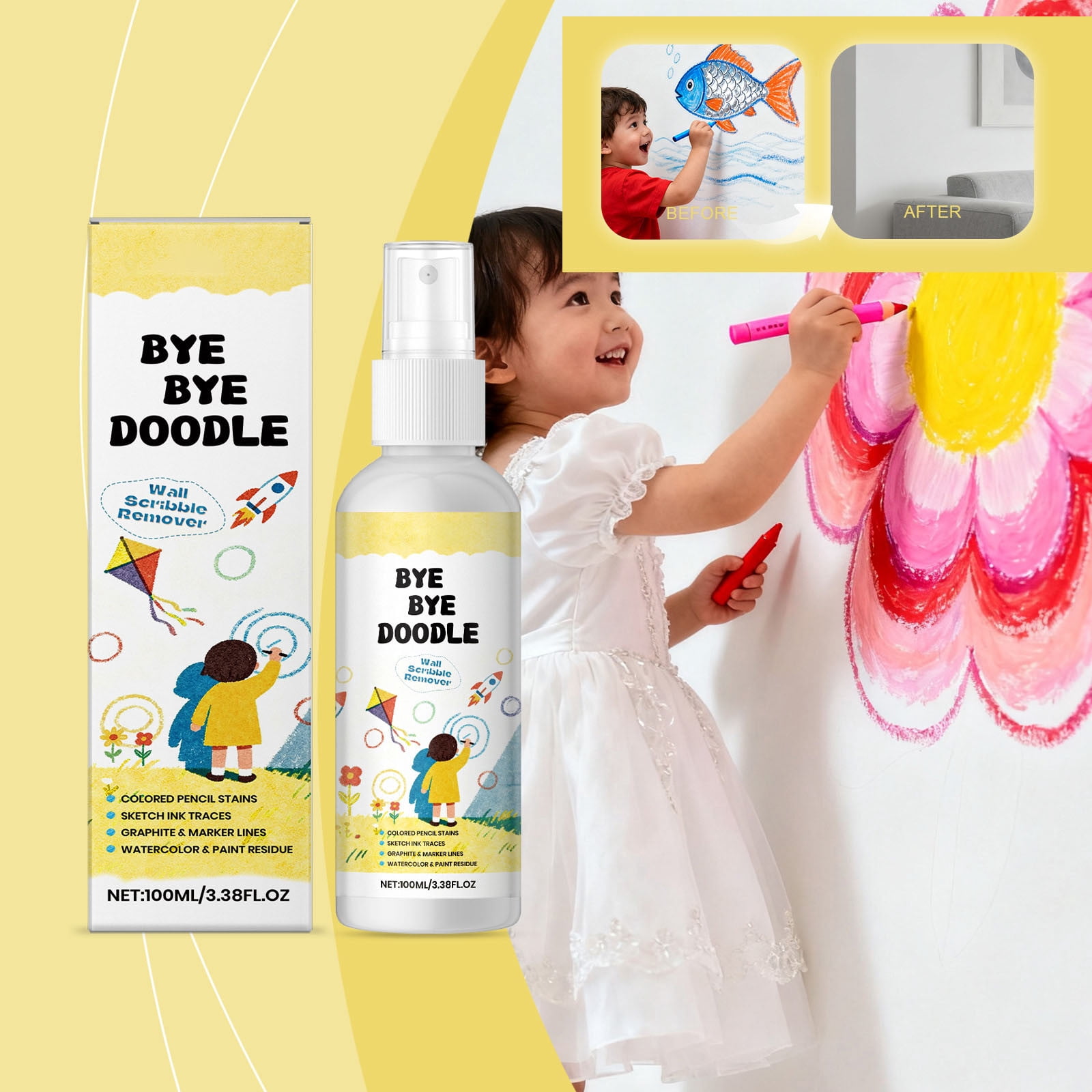 Kieccall Wall Graffiti Remover, Home Interior Wall Cleaner, Living Room ...