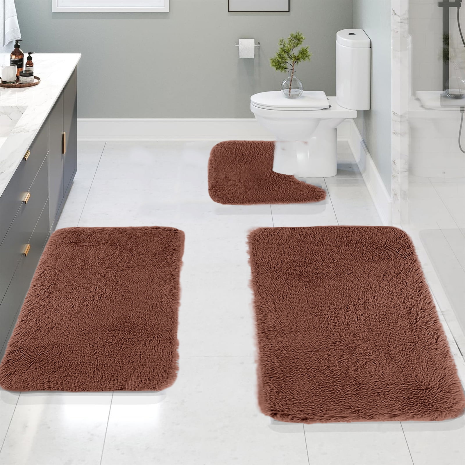 Kieeoam 3 Piece Furry Velvet Bathroom Rug Sets, Ultra Absorbent Bath ...