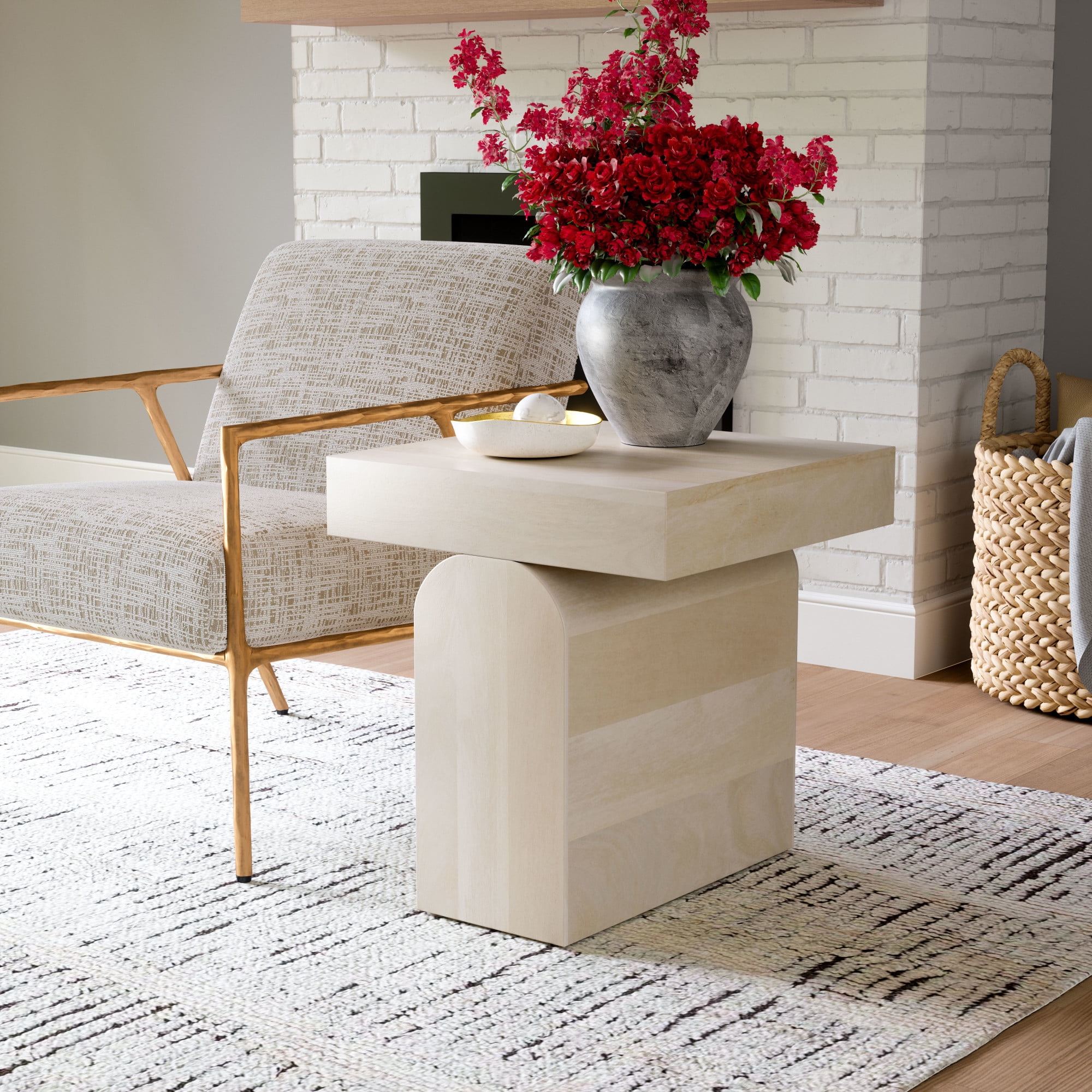 Kiel Side Table Whitewashed End Table, Modern Style, Bleached Mango ...