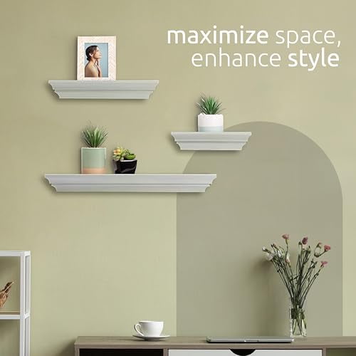 Kiera Grace Madison Classic Crown Molding Floating Wall Shelves, Robust ...