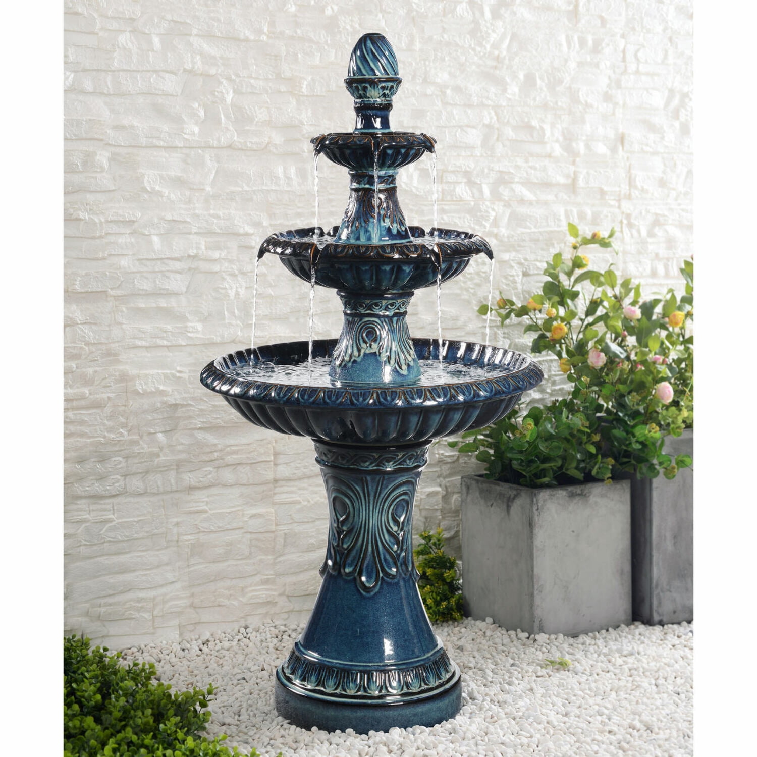 Kiera Tiered Fountain with Blue Finish - Walmart.com