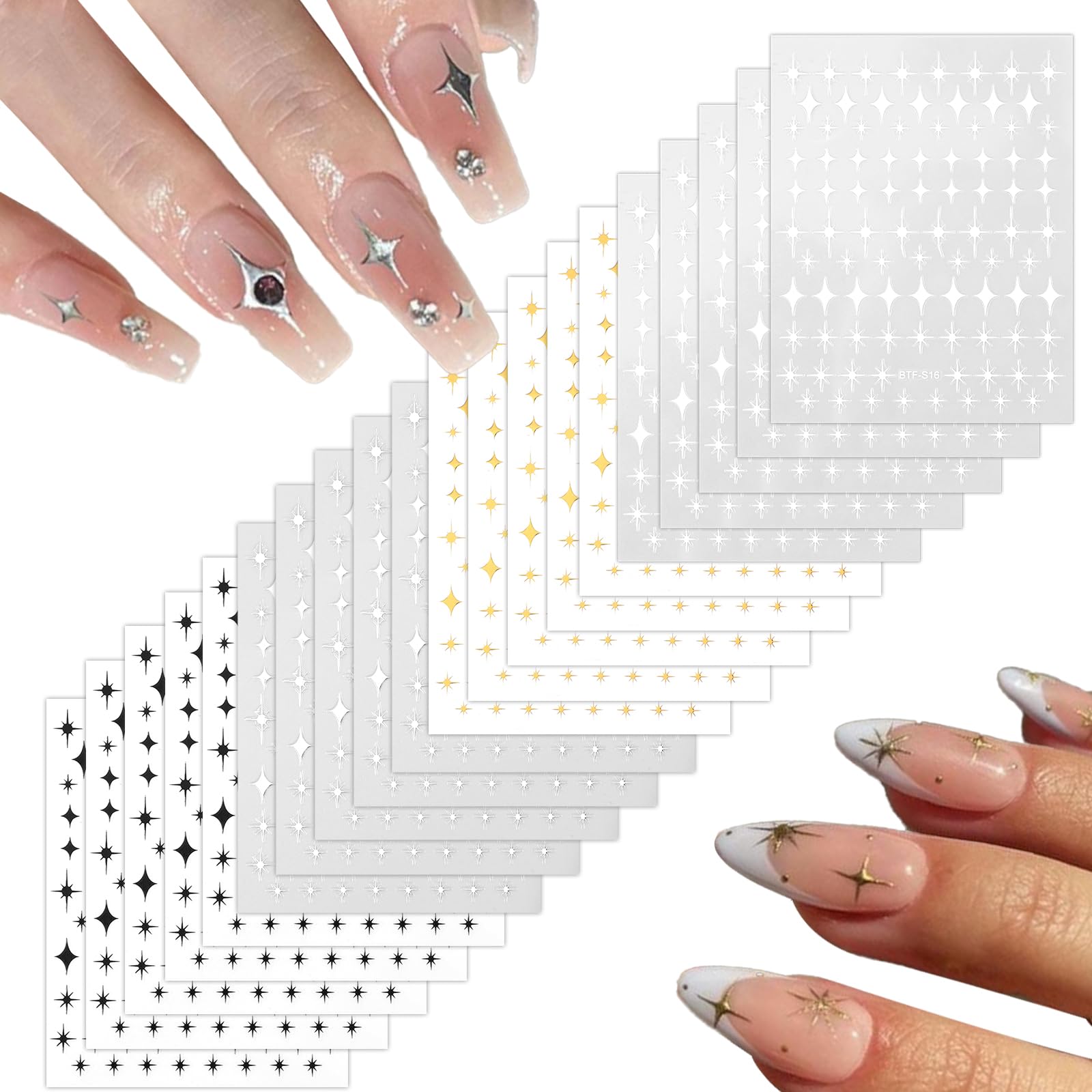 Kifmurase 20 Sheets Star Nail Art Stickers, 3D Star Nail Sticker ...