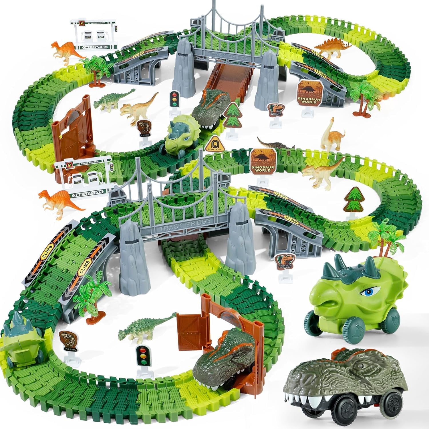 Kifunppy Dinosaur Tracks Toys Race Car Track with Dinosaur STEM Vehicle ...