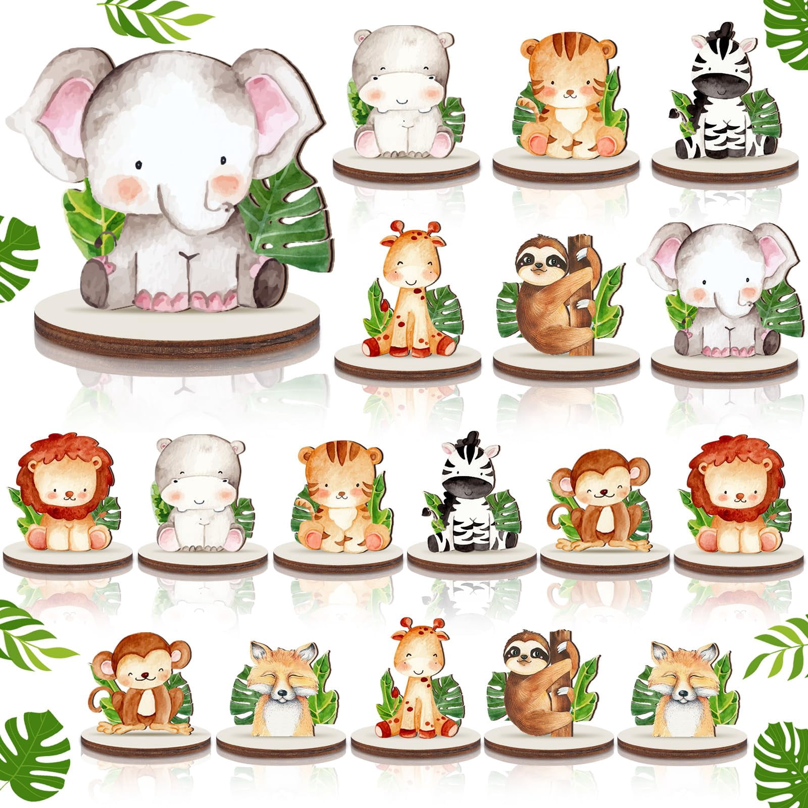 Kigley 18 Pcs Jungle Animals Safari Baby Shower Wooden Jungle Party ...