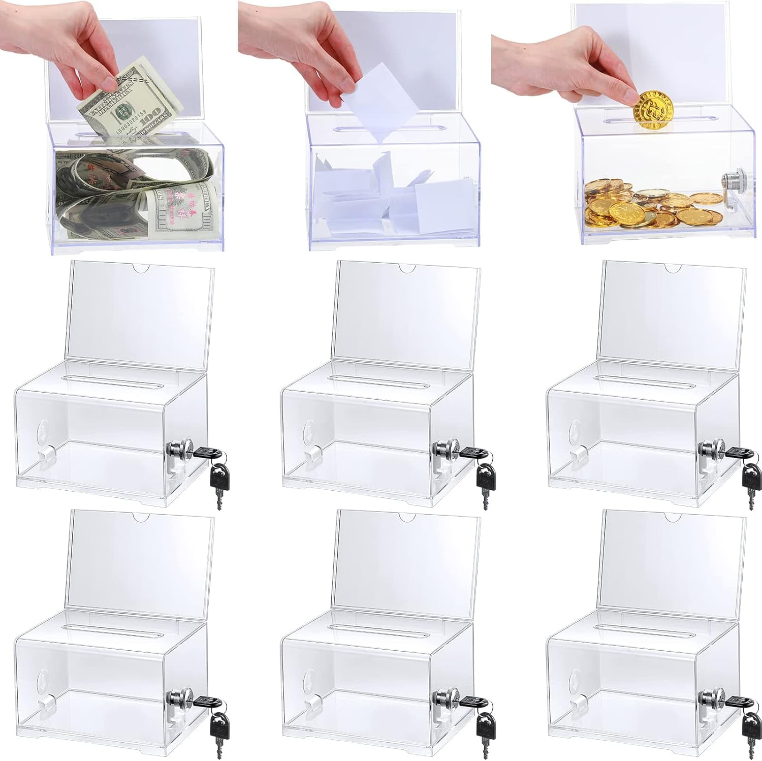 Kigley 9 Pack Acrylic Donation Box with Lock and Sign Clear Ballot ...