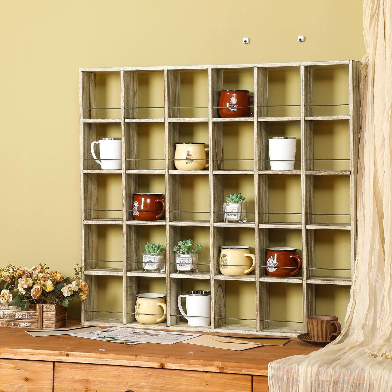 Kigley Oversize Coffee Mug Display Rack Wooden Shelves Rustic Shot ...
