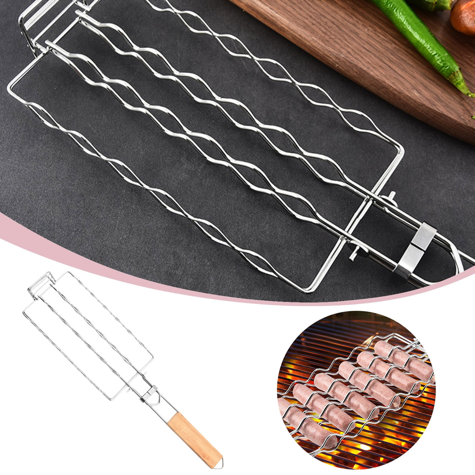 Kihbxv Tongs for Grilling Sausage Barbecue Net Bbq Tool 304 Stainless ...