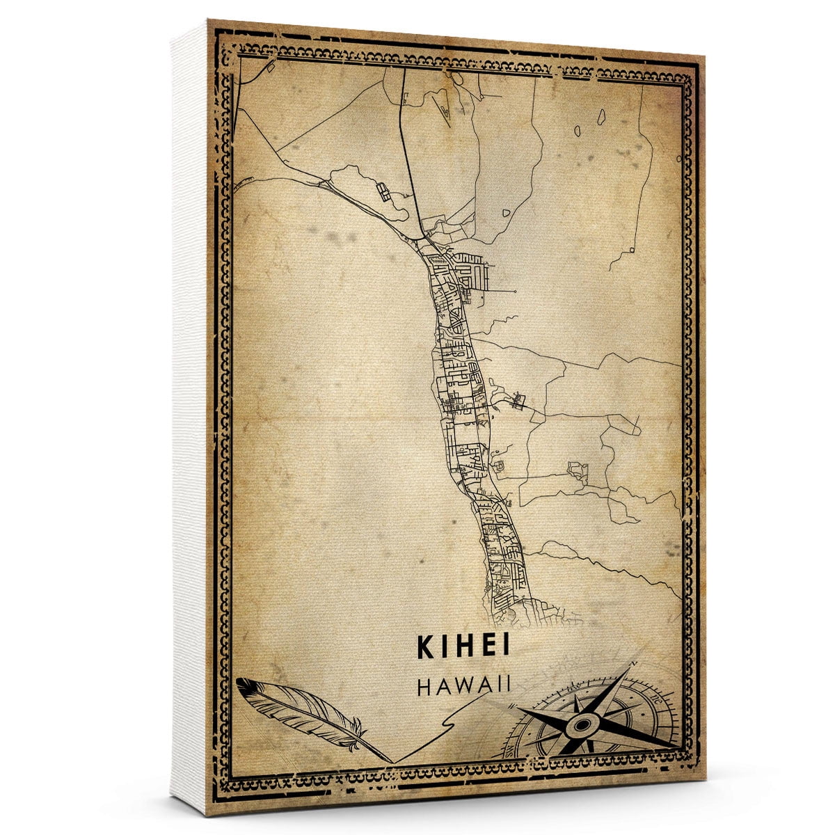 Kihei Vintage Map Prints Canvas, Hawaii Map Art Canvas, Canvas, Kihei ...
