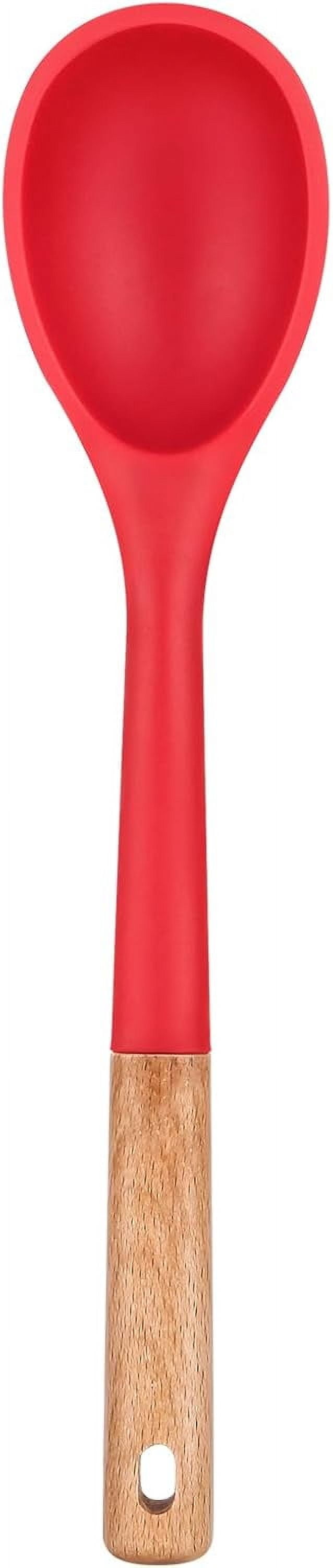 Kiibsot 13 inch Large Silicone Cooking Spoons, Nonstick Solid Wooden ...