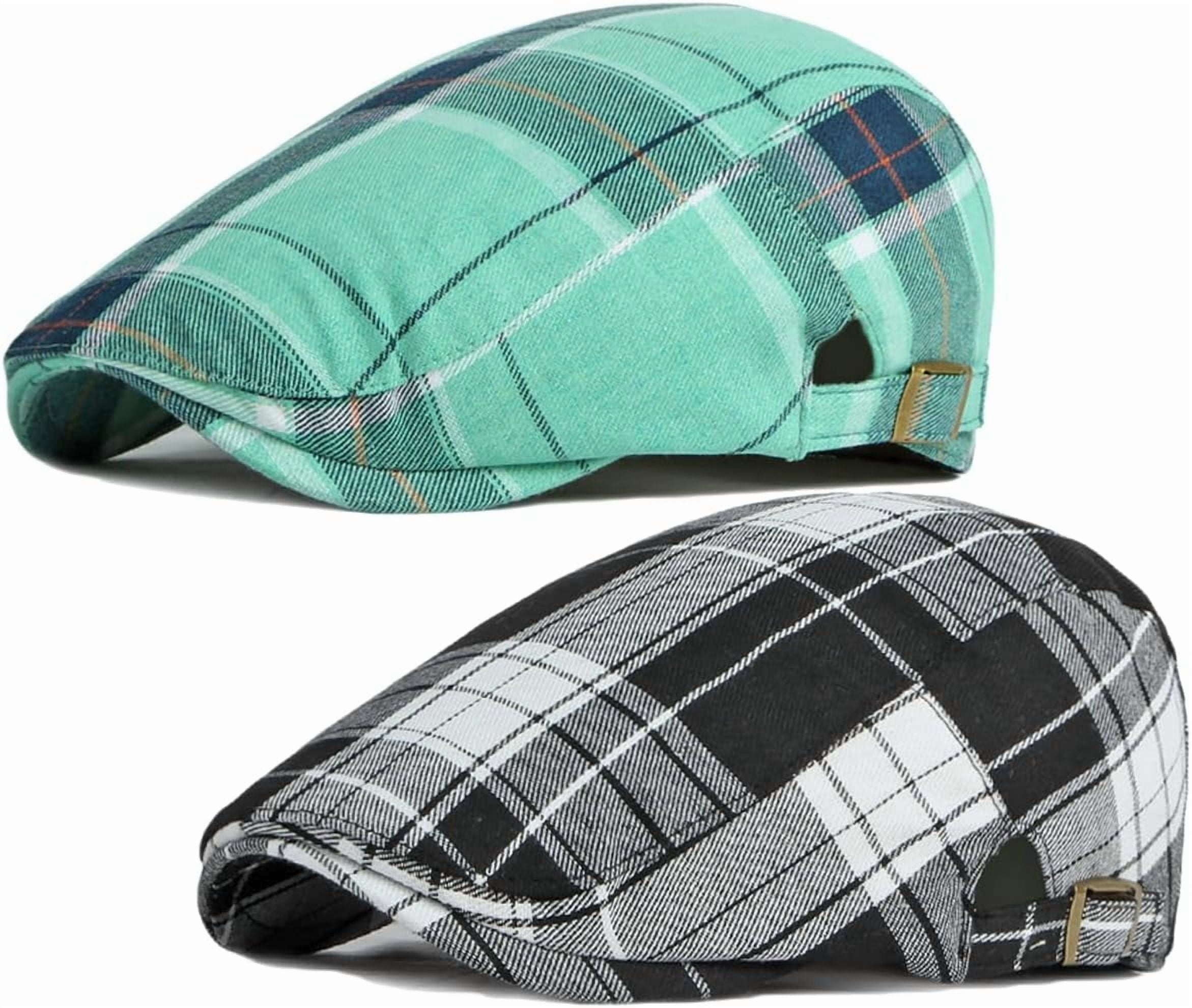 Kiibsot 2 Pack Men's Newsboy Flat Cap Adjustable Plaid Ivy Gatsby ...