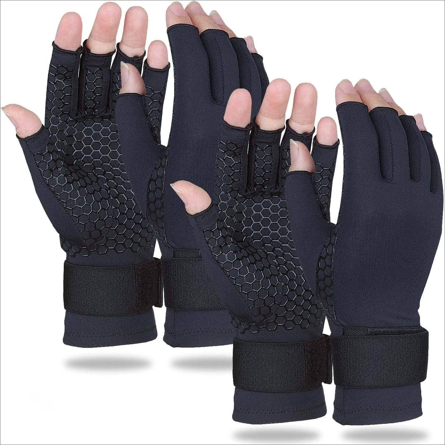 Kiibsot 2 Pairs Copper Arthritis Gloves with Adjust Strap for Women Men ...