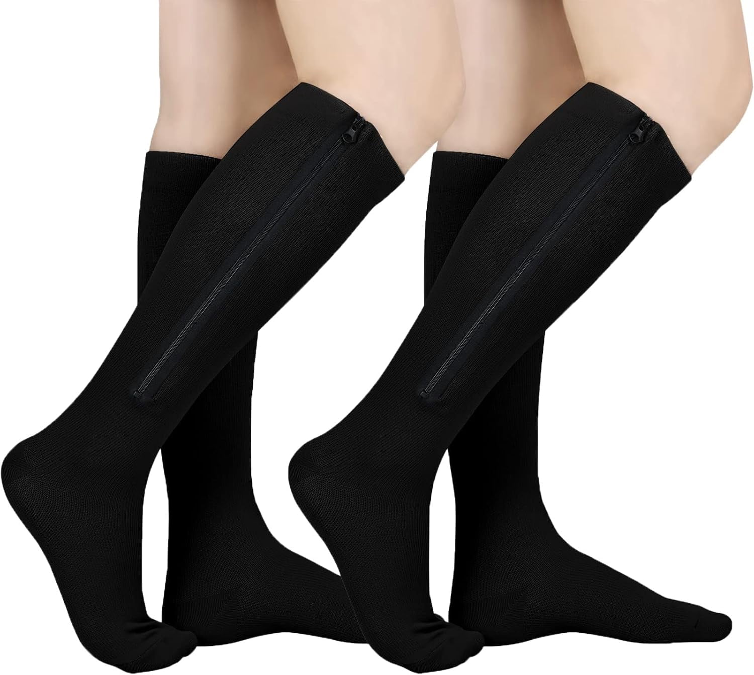 Kiibsot 2 Pairs Zipper Compression Socks, Closed Toe Compression Socks ...