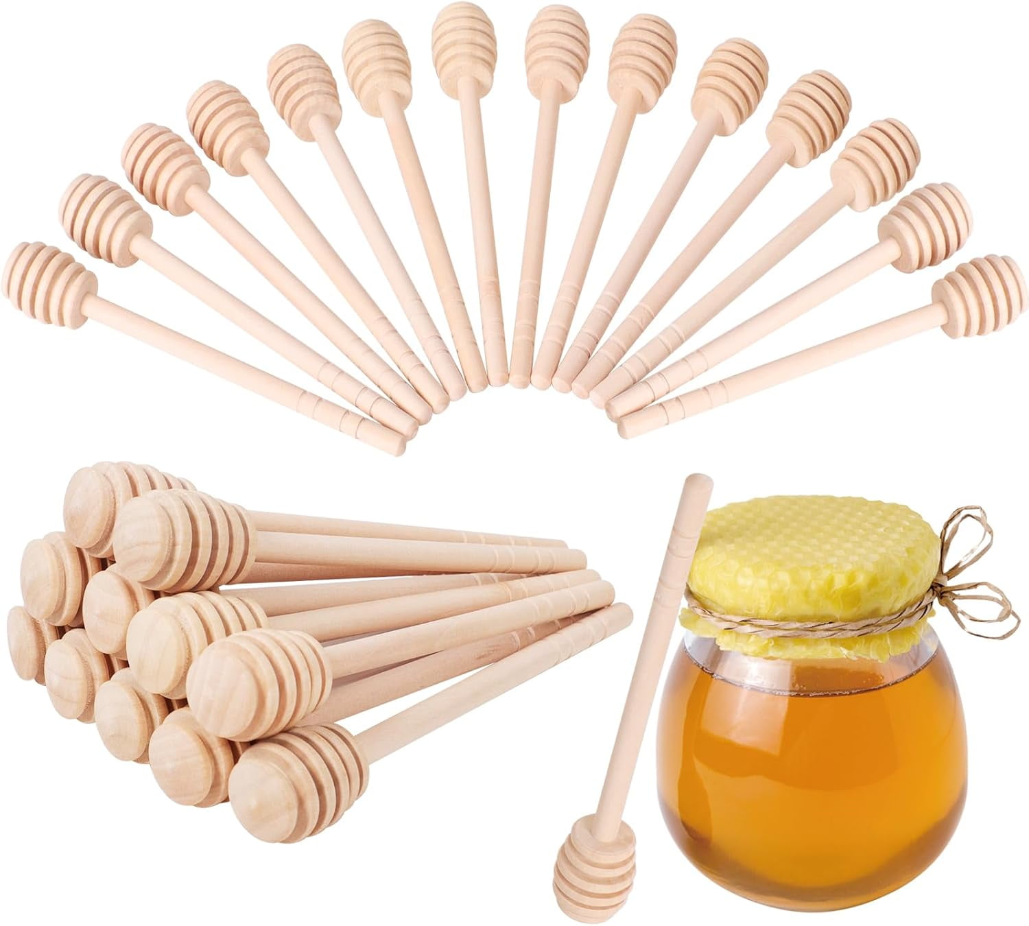 Kiibsot 25 Pack Wooden Honey Dipper Sticks 6 Inch, Mini Honeycomb Honey ...