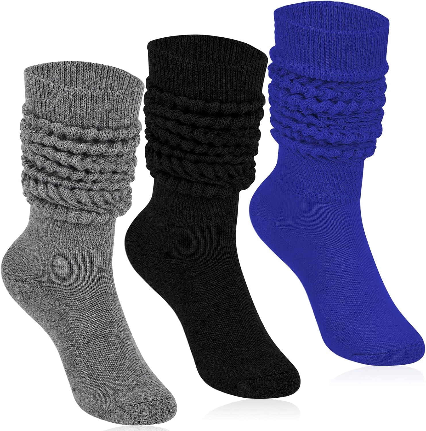 Kiibsot 3 Pairs Slouch Socks for Women 80s 90s Scrunch Socks Heavy Soft ...