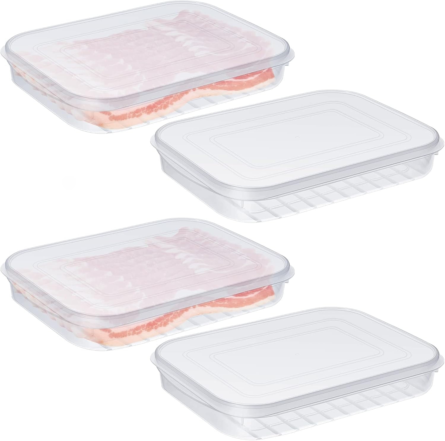 Kiibsot 4 Pack Bacon Keeper Plastic Deli Meat Saver with Lids, Airtight ...