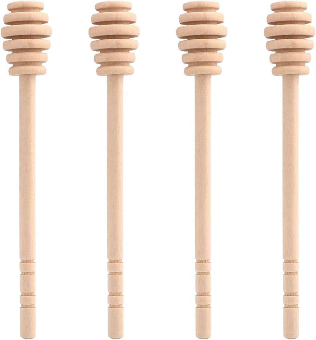 Kiibsot 4 Pcs (6 Inches) Wooden Honey Mixing Stirrer Honey Dipper ...