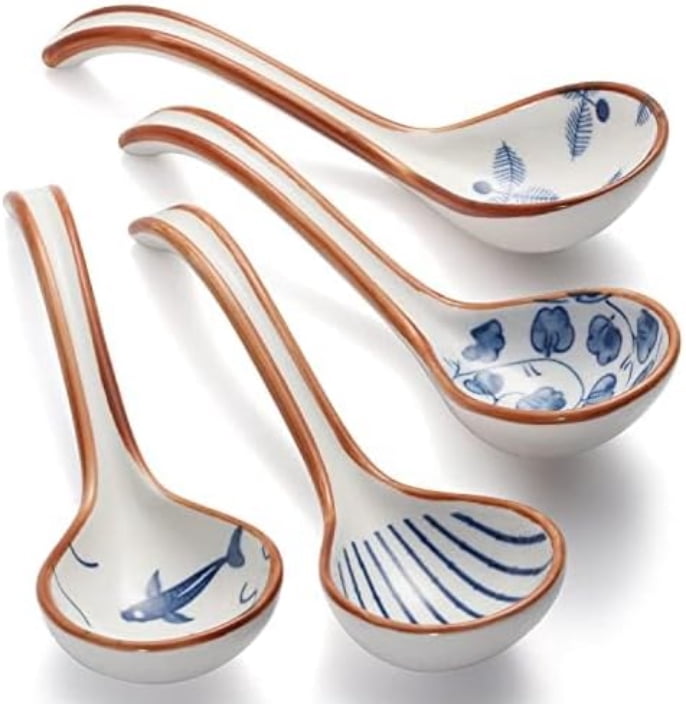 Kiibsot 4pcs Asian Soup Spoon Ceramic Ramen Spoons Korean Spoons ...