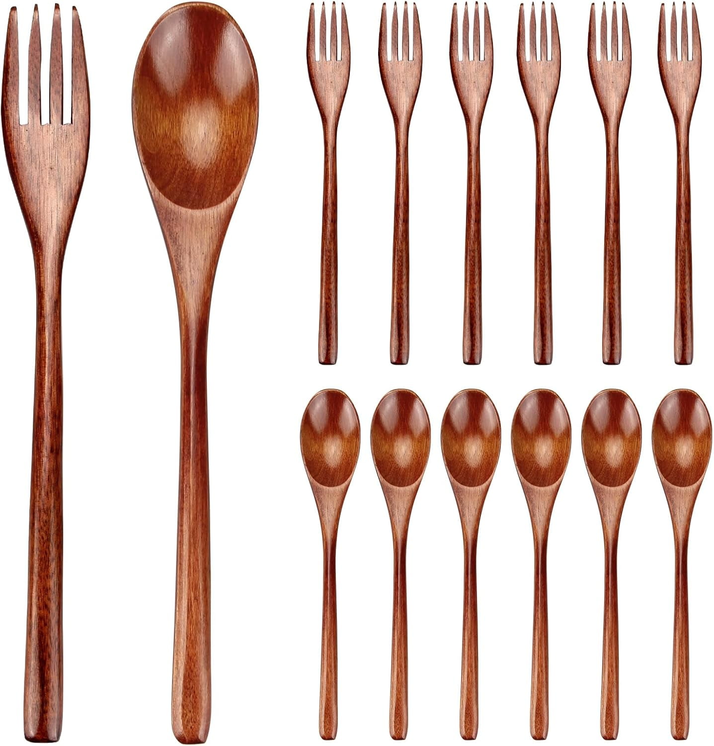 Kiibsot 6 Pieces/ 12 Pieces Wooden Forks and Spoons for Eating Utensil ...