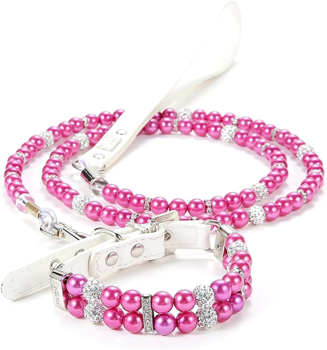 Kiibsot Dog Collars with Pearls, Beaded Cat Collar Pu Leather Puppy ...