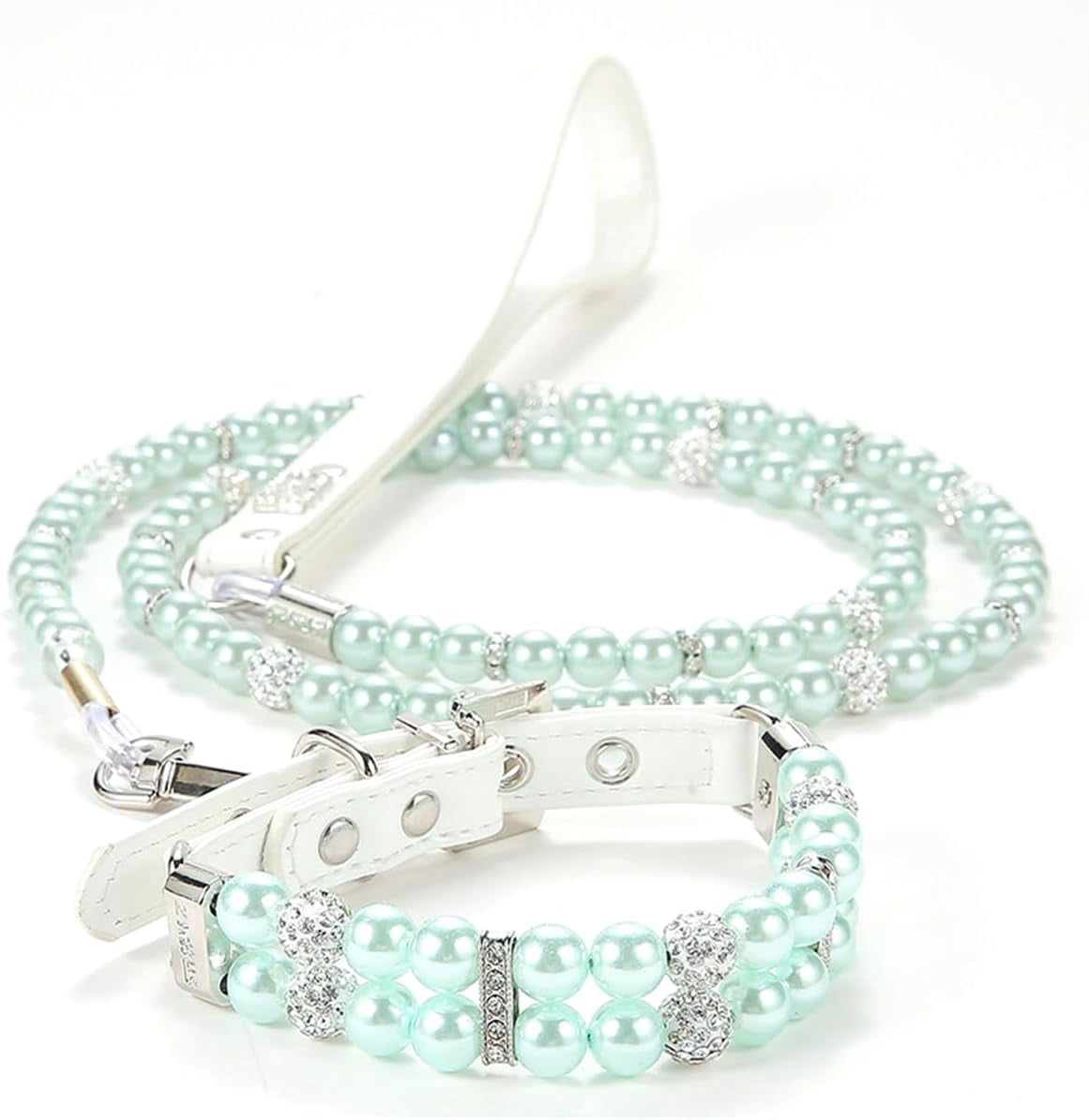 Kiibsot Dog Collars with Pearls, Beaded Cat Collar Pu Leather Puppy ...