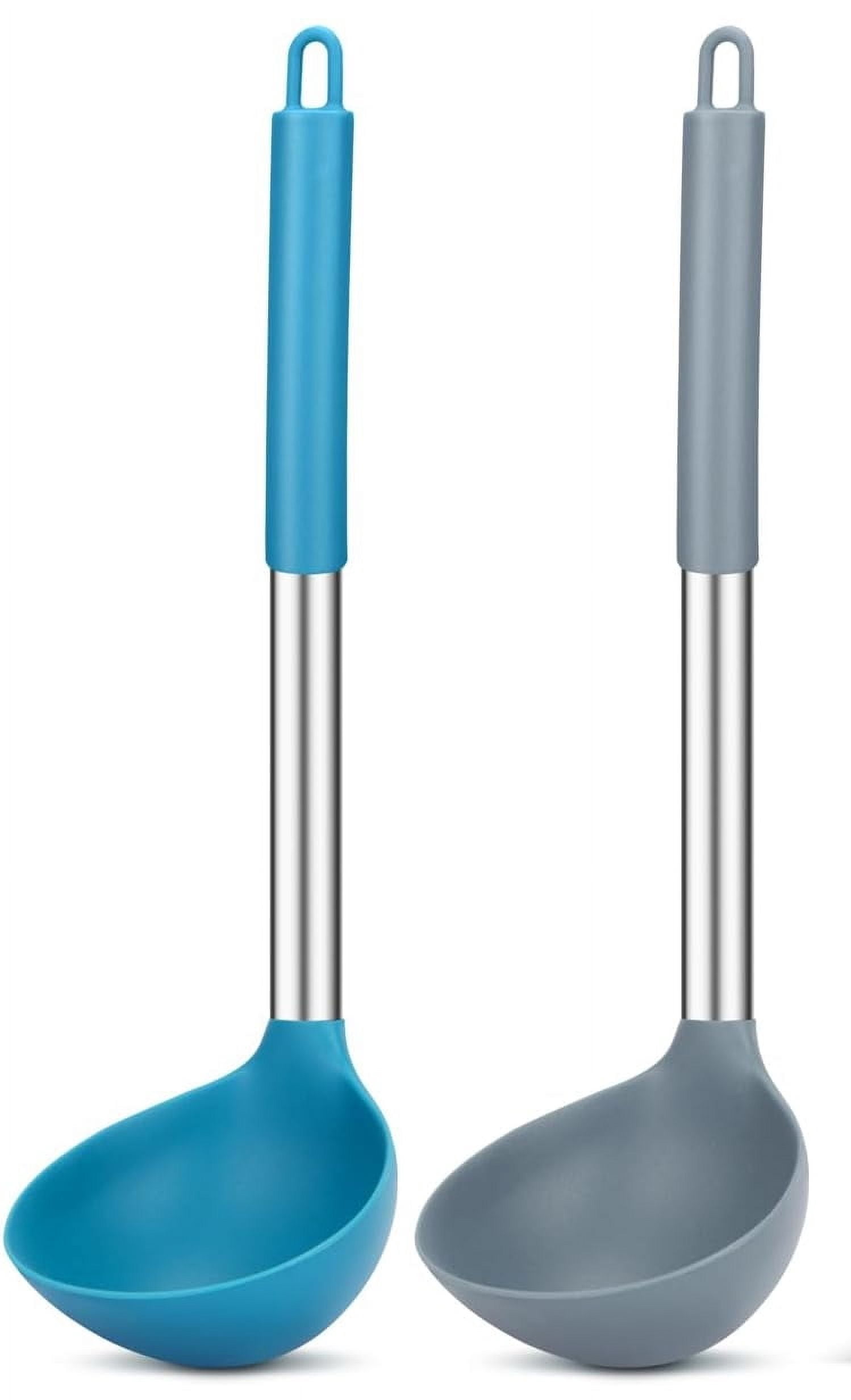 Kiibsot Pack of 2 Ladle Spoon, Silicone Large Spoon for Soup, Non Stick ...