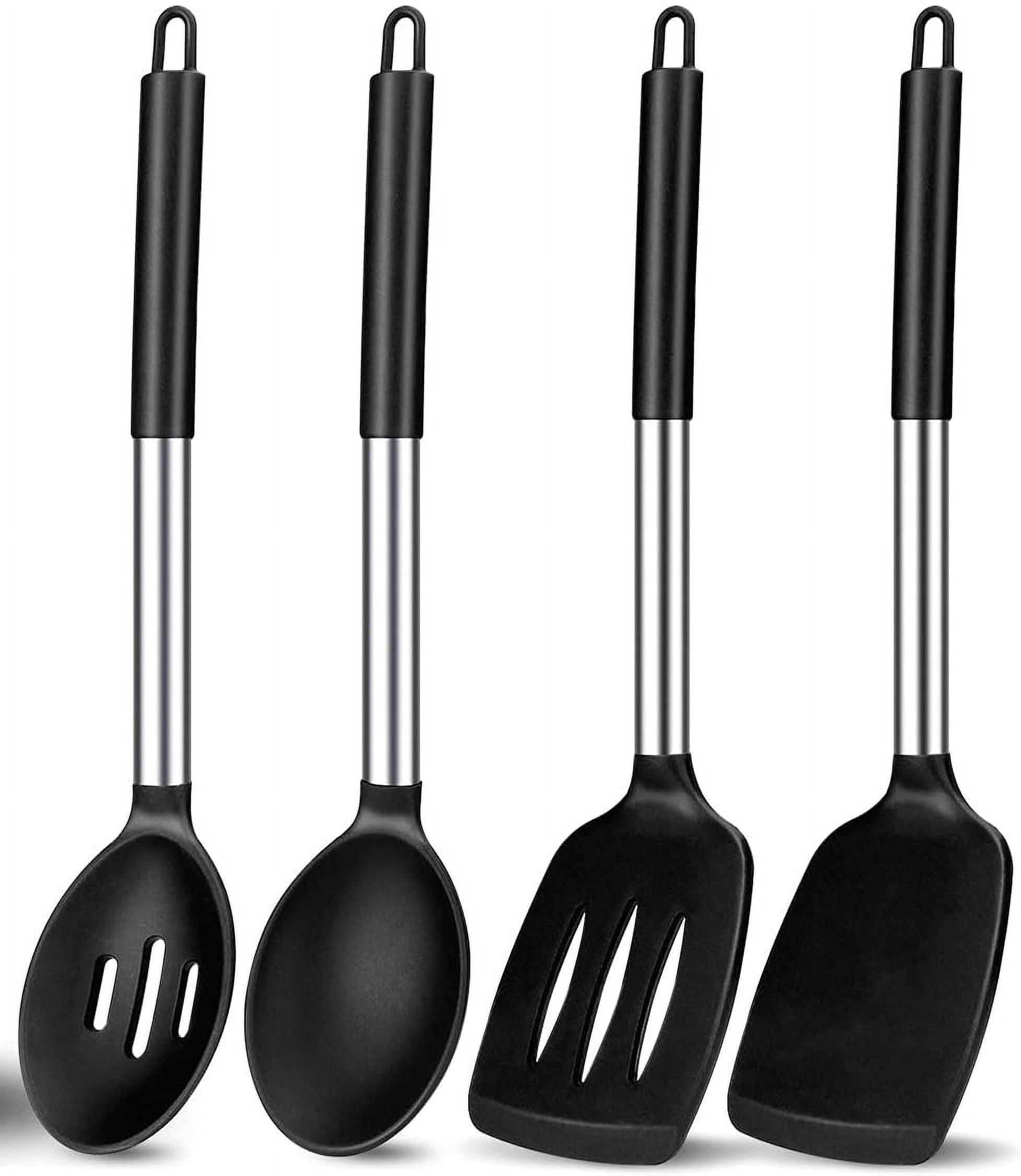 Kiibsot Pack of 4 Large Silicone Cooking Spatulas and Spoons, Slotted ...