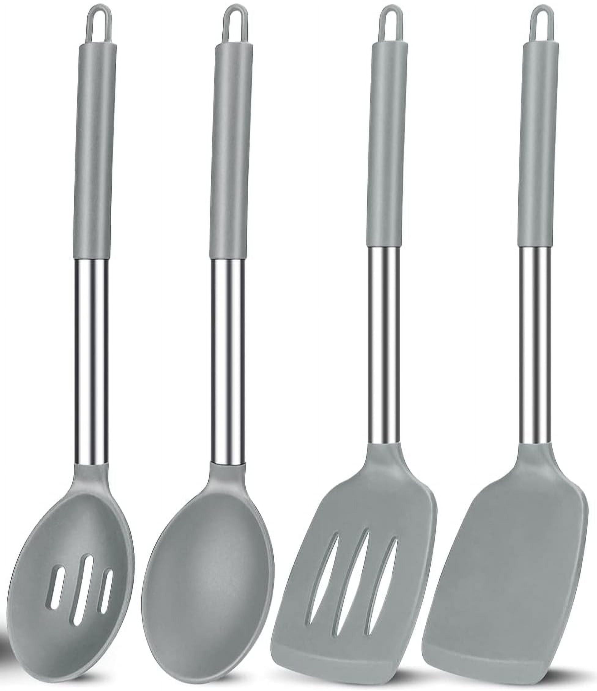 Kiibsot Pack of 4 Large Silicone Cooking Spatulas and Spoons, Slotted ...