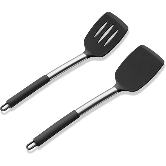 Silicone Fish Spatula Turner Set of 2, Thin Slotted Spatulas for ...