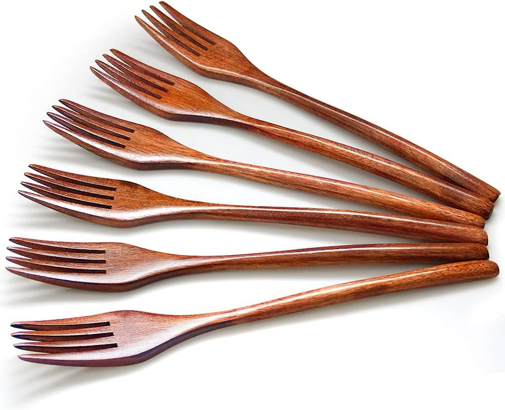 Kiibsot Wooden Forks, 6 Pack Eco-friendly Japanese Wood Salad Dinner ...