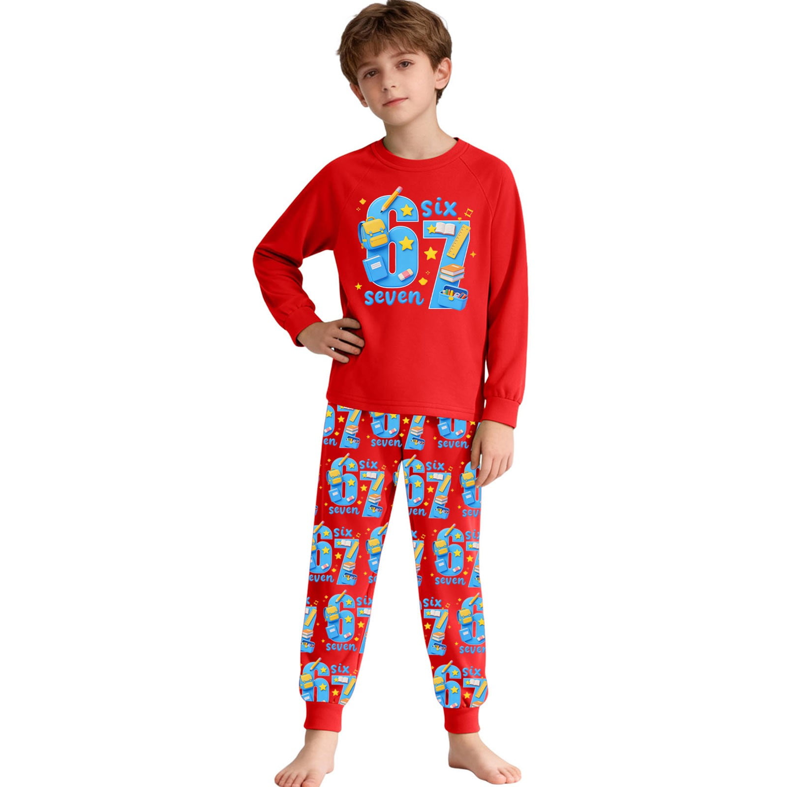 Kiijoy Big Boys 6 7 Print Long Sleeve Top Pants Pajamas Loungewear Set ...