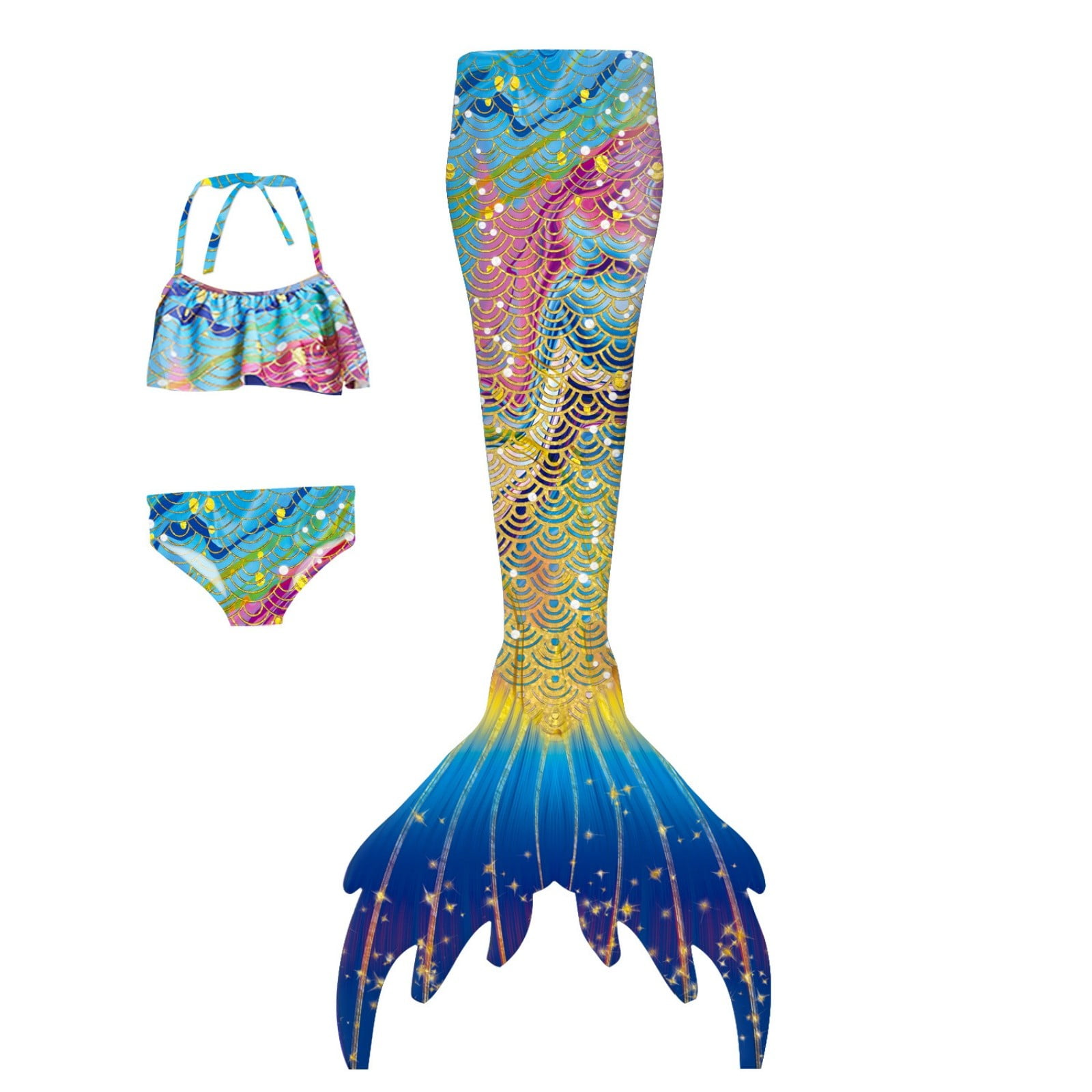 Kiijoy Big Girl Scale Print Bikini Tail Set Swimwear Swimsuit, 3-Piece ...