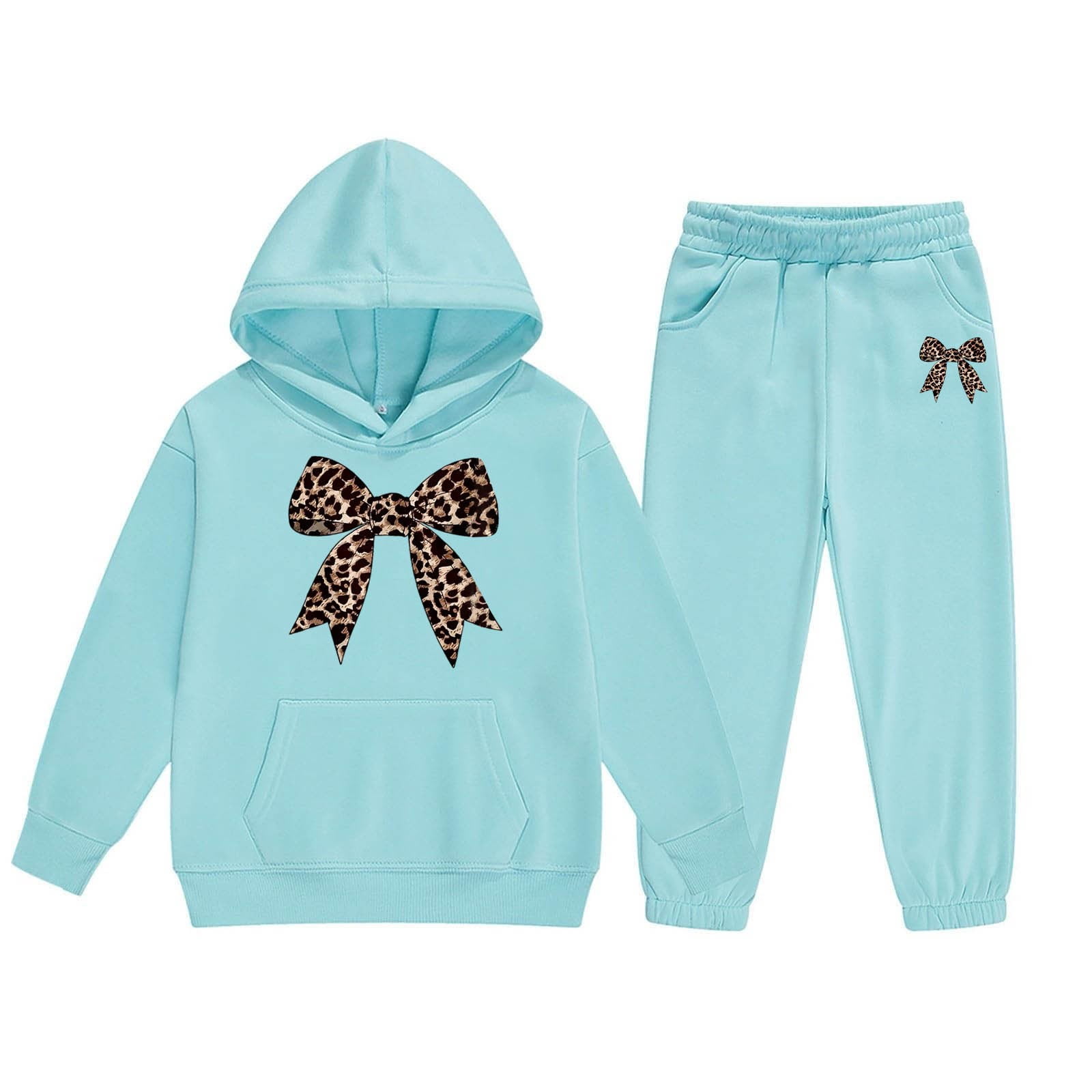 Kiijoy Big Girl's Outfits Bow Print Fleece Hoodie Pants Casual ...