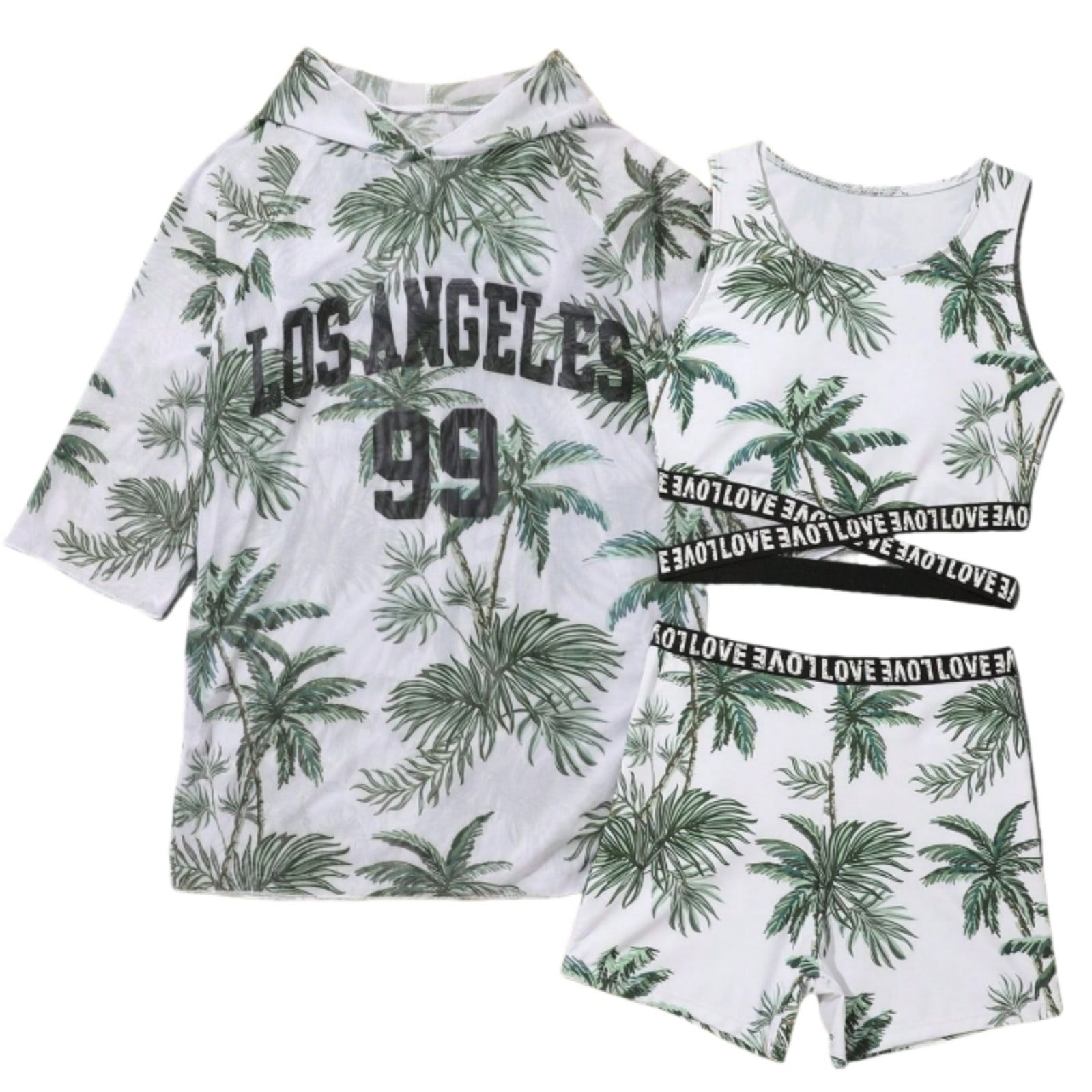 Kiijoy Big Girls 3-Piece Swimsuits Coconut Tree Print Tankini Sets with ...