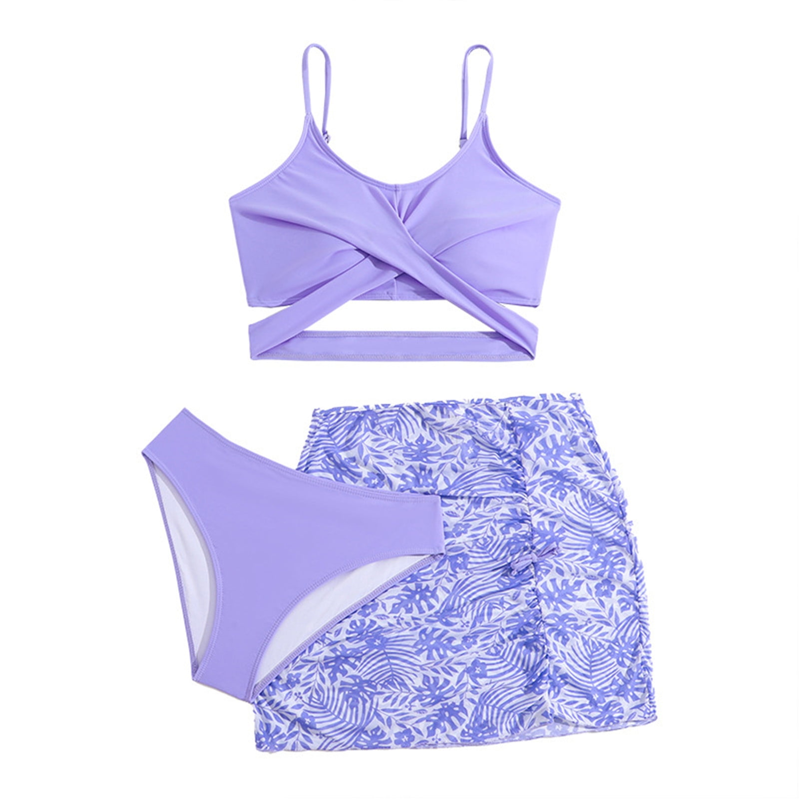 Kiijoy Big Girls 3PCS Swimsuit Stretch Bikini Set with Cover Up Skirt ...