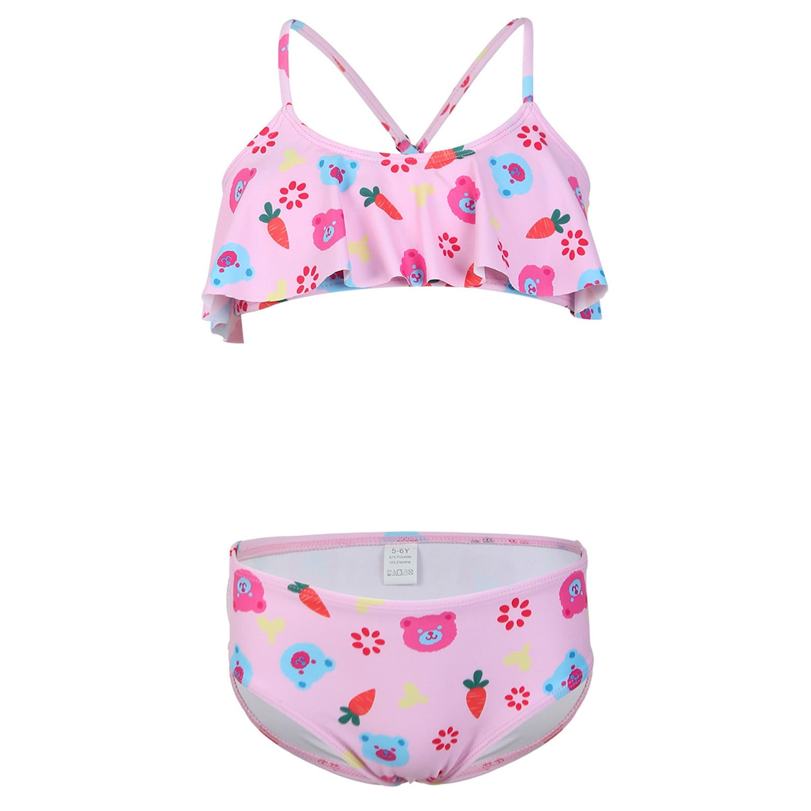 Kiijoy Big Girls Bikini Swimsuit Cartoon Bear Criss-Cross Beach Bathing ...