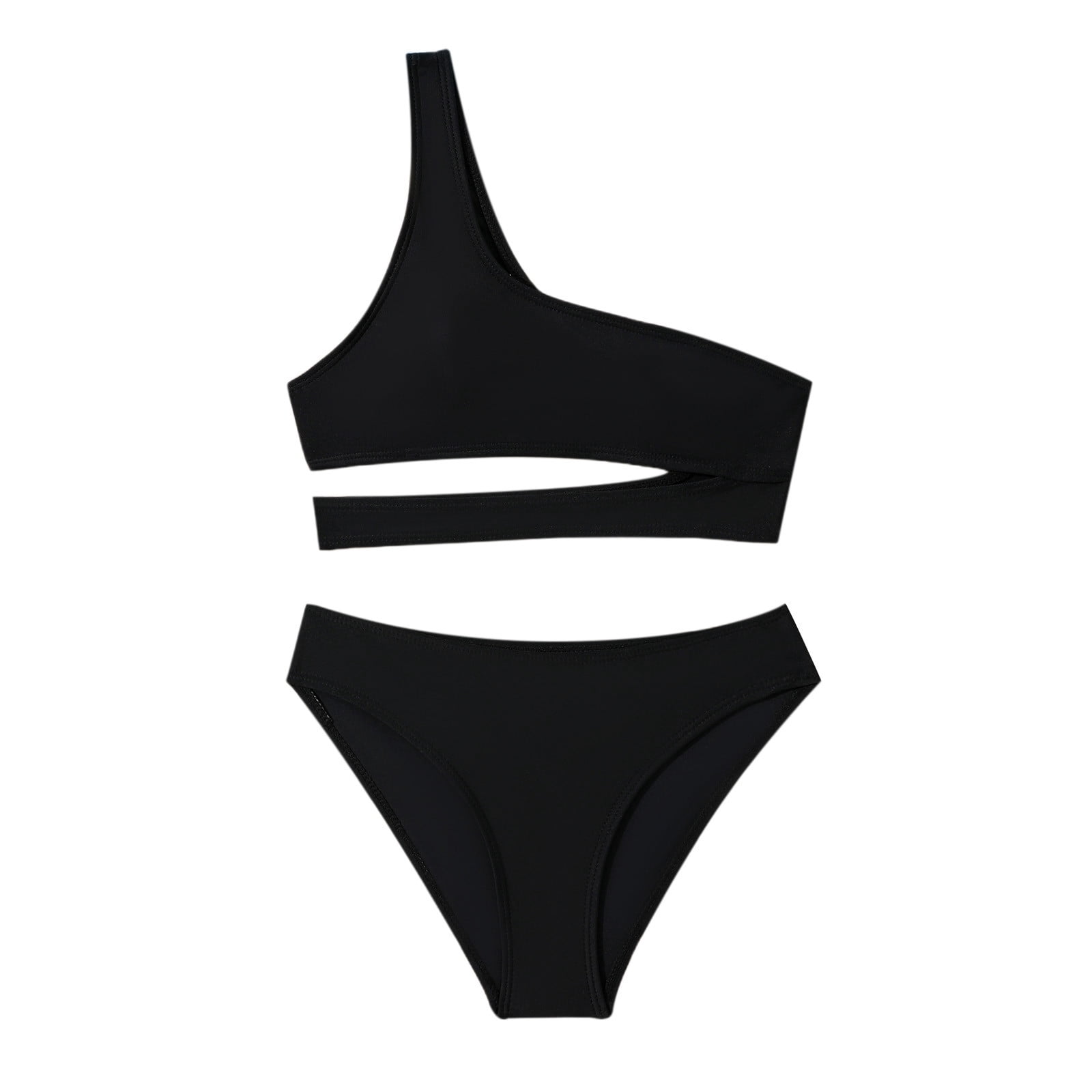 Kiijoy Big Girls Bikini Swimsuit One Shoulder Solid Bathing Suit, 2 ...