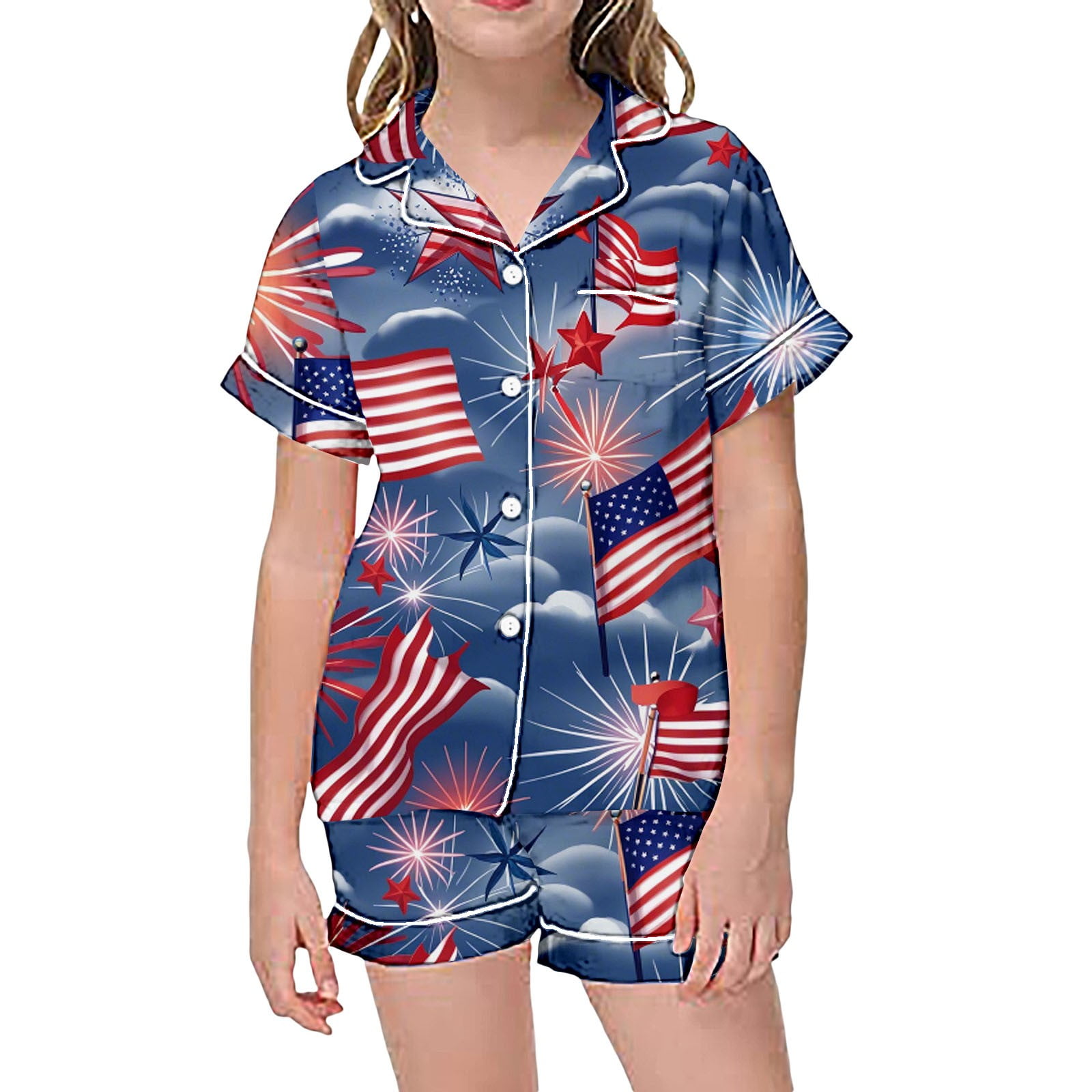 Kiijoy Big Girls Pajama Set Independence Day Satin Nightwear Sleepwear,2-Piece,Sizes 2-13T ...