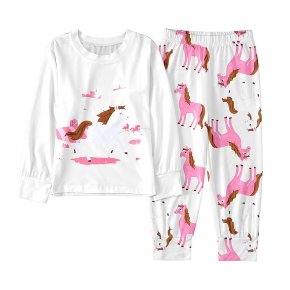 Kiijoy Big Girls Pajamas Horse Print Long Sleeve Top Pants Loungewear ...