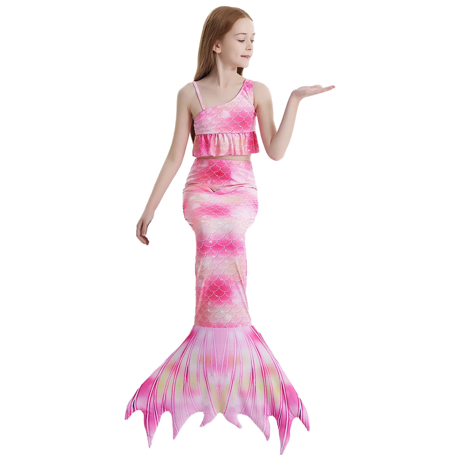 Kiijoy Big Girls Ruffles Bikini Swimsuit with Tail Bottom Bathing Suit ...