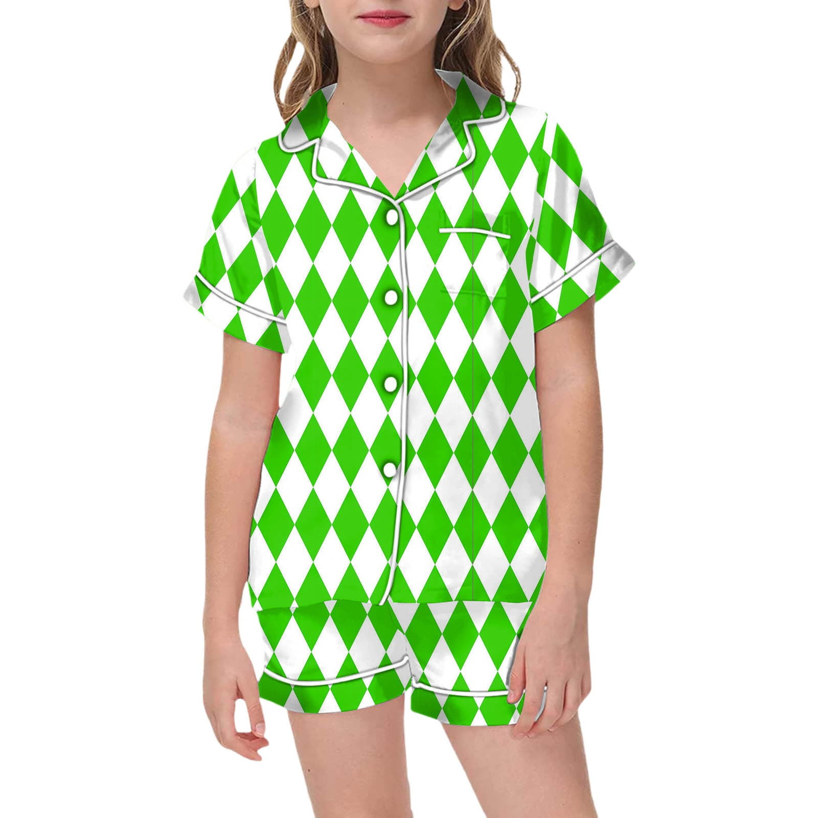 Kiijoy Big Girls Satin Silk Pajamas Short Sleeve Button Down Shirt ...
