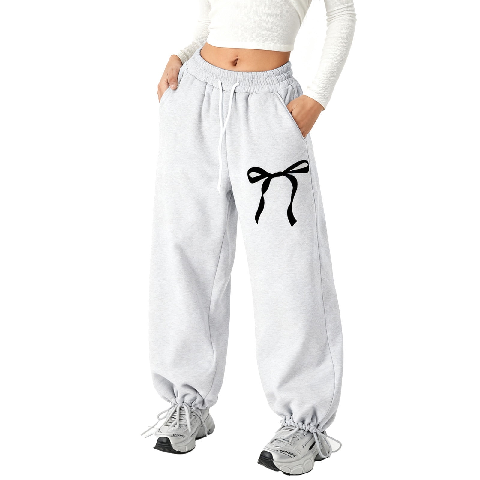 Kiijoy Big Girls Sweatpants Bow Print Drawstring Athletic Jogger Pants ...