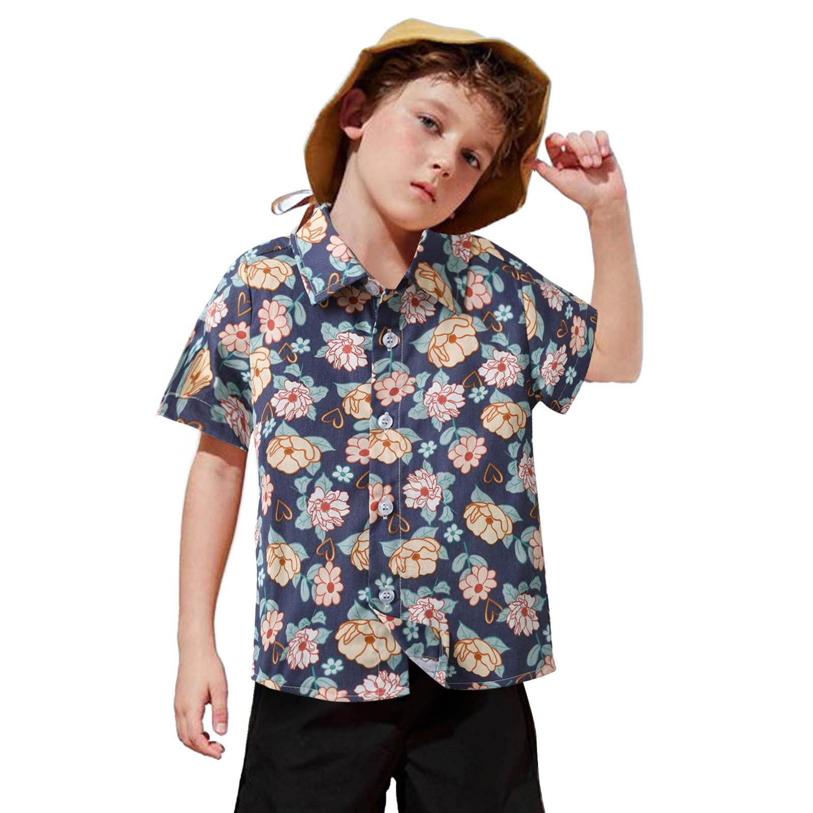 Kiijoy Boys Hawaii Beach Shirt Short Sleeve Button Down Shirt for Child ...