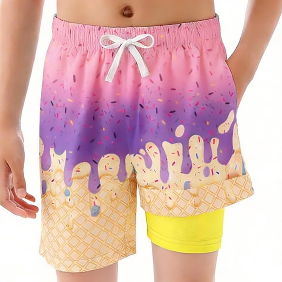 Kiijoy Boys Ice-Cream Print Swim Trunks with Compression Liner Board ...